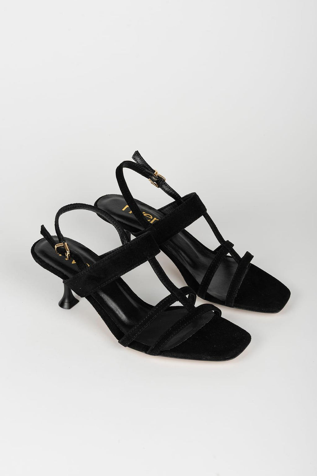 Caleth black mid-heel sandal with elegant straps | Rivera