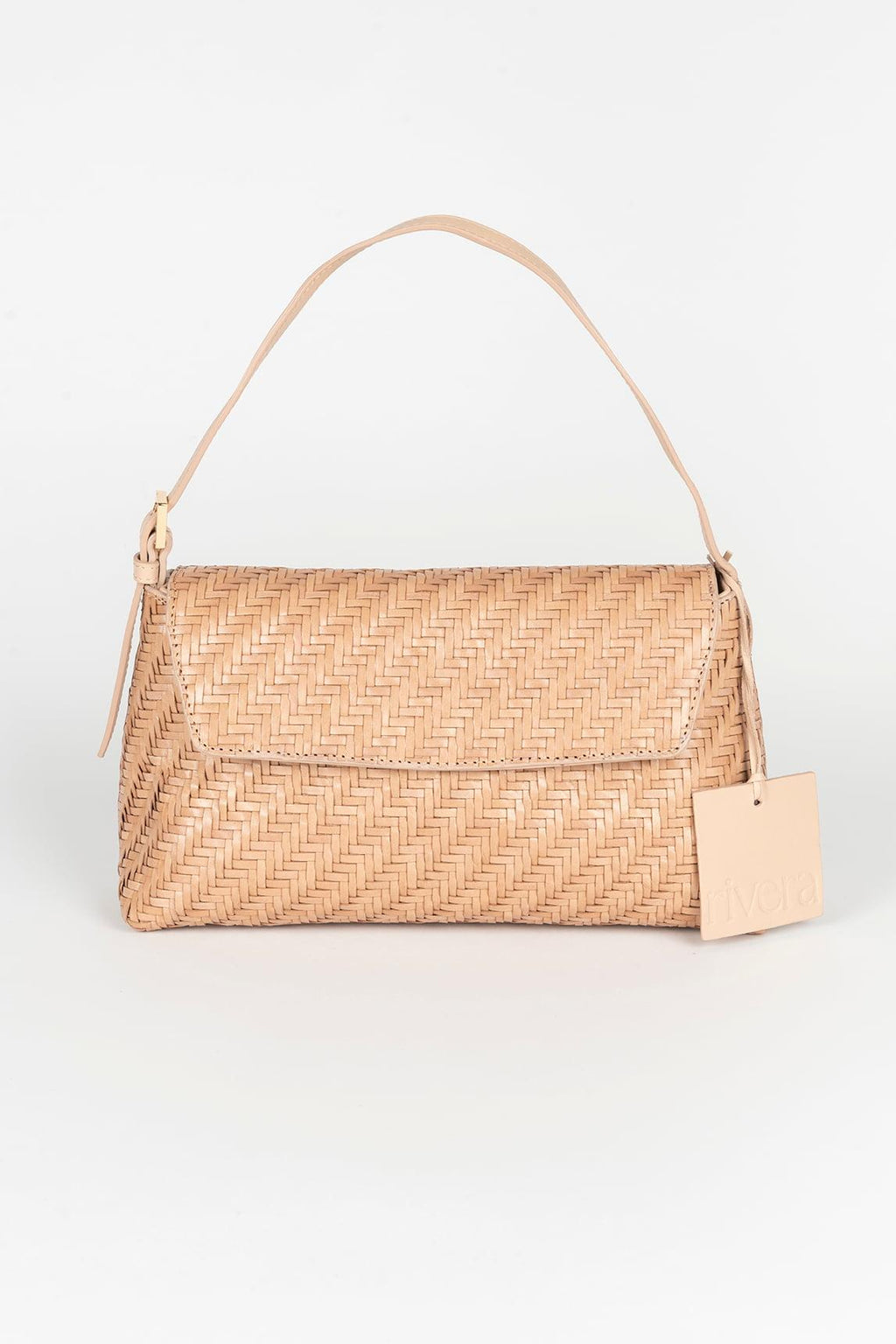 Airea hazelnut braided compact bag with flap | Rivera