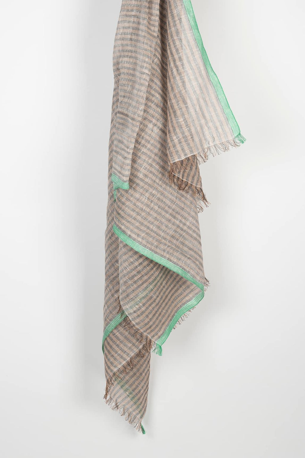 Mint green cotton and linen scarf with trim | Rivera
