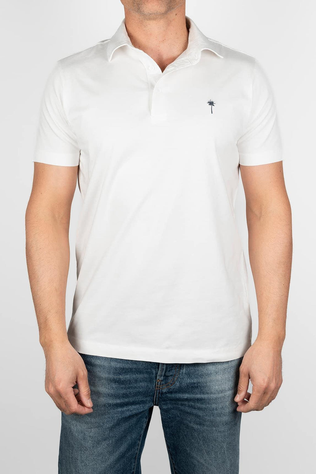 White Semsi polo shirt with embroidered chest and classic collar | Rivera