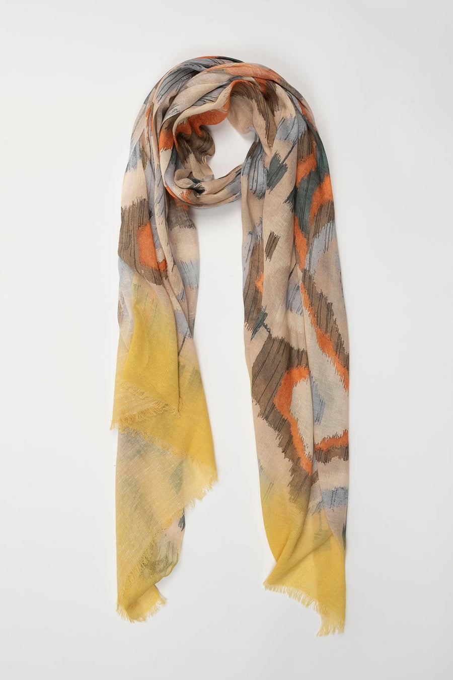 Arin women's scarf, mustard print, cotton, linen and modal – Rivera